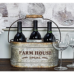 Deco 79 Metal Galvanized Farm House 6 Bottle Wine Holder, 13" x 9" x 7", Gray