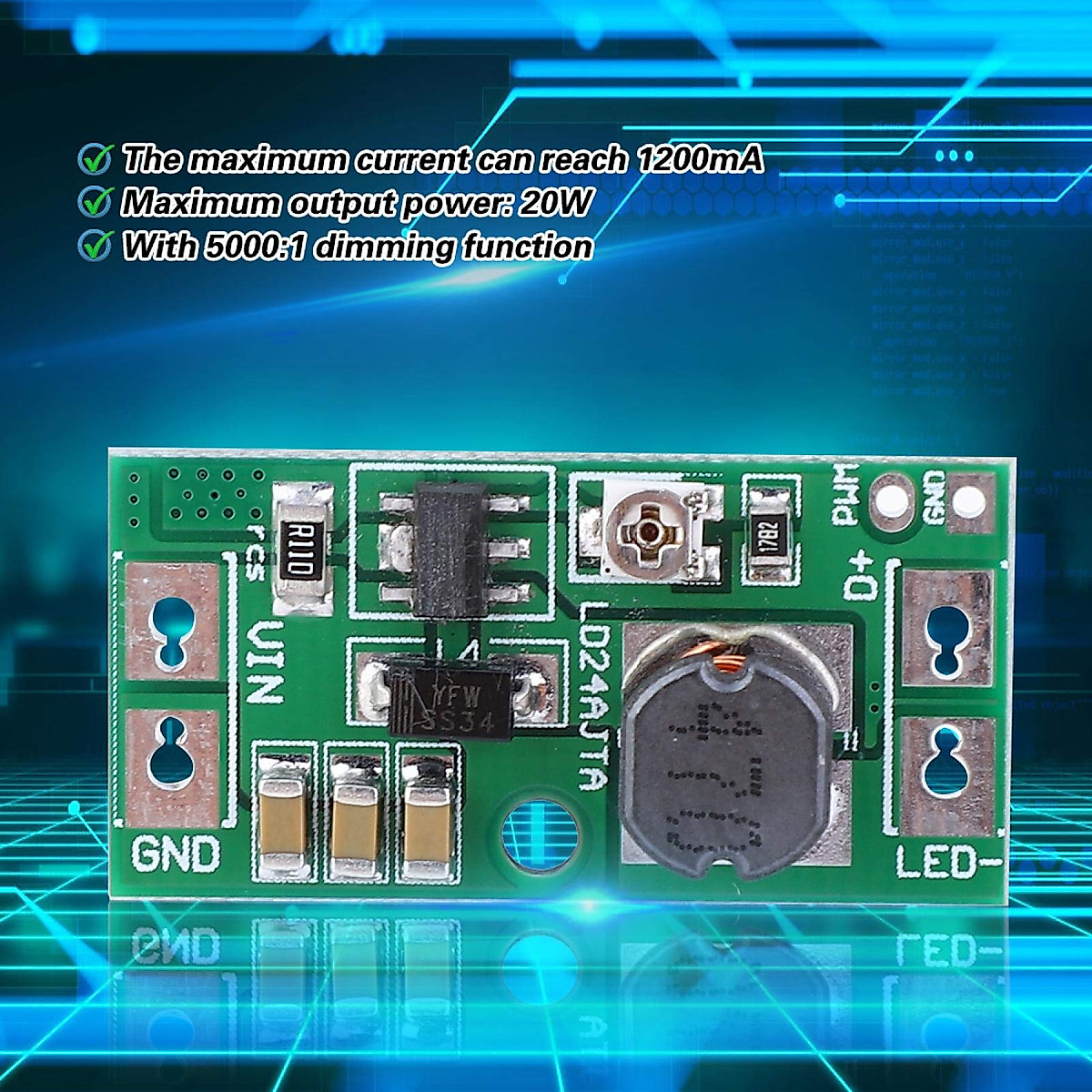 Jeanoko LD24AJTA PWM LED Driver High Power 6-25V 900mA Stable LED PWM Controller LED Constant Current Converter for LEDs