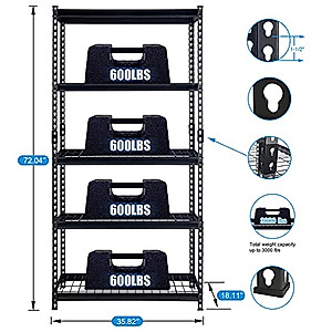 Pachira 36" W x 18" D x 72" H Adjustable Height 5-Shelf Steel Shelving Unit Utility Organizer Rack for Home, Office, and Warehouse, Black