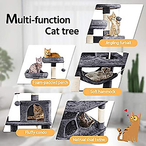 Yaheetech 62.2inches Cat Tree Cat Tower Cat Condo with Platform & Hammock, Scratching Posts for Kittens Pet Play House with Plush Perch for Indoor Activity Relaxing