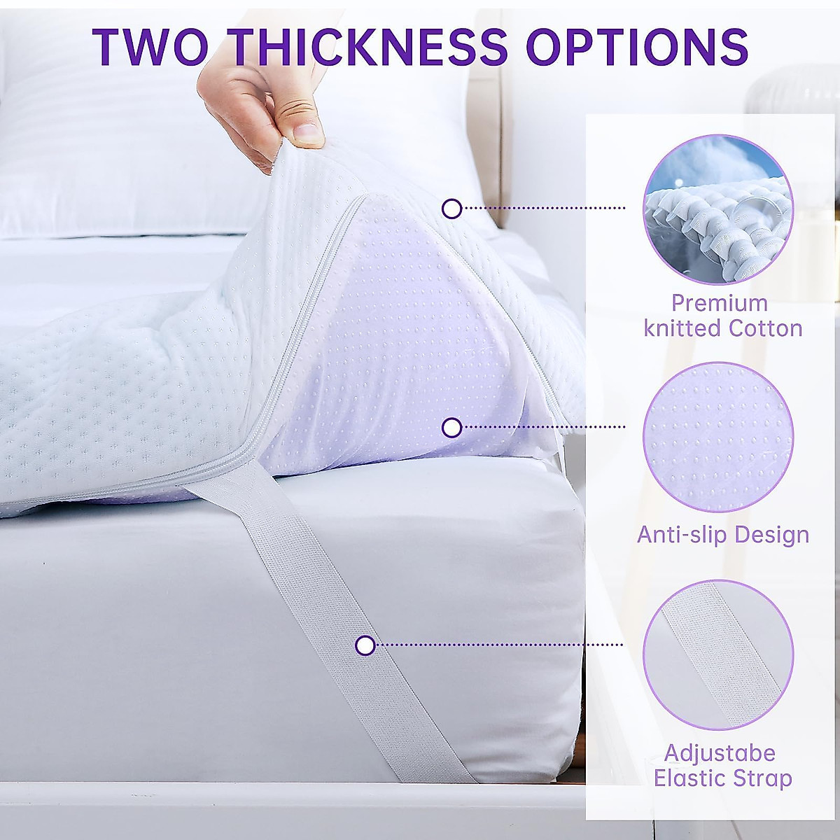 MUXHOMO 3 Inch 7-Zone King Mattress Topper, Egg Crate Foam Mattress Topper King Size for Back Pain, Cooling Gel Infused Mattress Pad, CertiPUR-US and Oeko-TEX Certification (76"×80", Lavender)