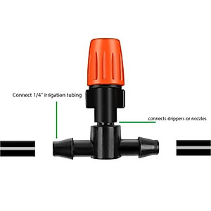 La Farah 50pcs Garden Irrigation Spray Emitter, Adjustable 360 Degree Flow Micro Spray Nozzle with 1/4" Barbed Tee Fittings,Drip Irrigation Head for Garden Watering System,Drip Irrigation Kit Parts