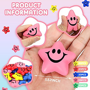 100 Pcs Star Smile Face Stress Balls Star Mini Foam Smile Ball Star Stress Ball Mini Foam Balls Stress Relief Star Toys Funny Smile Face Toys for School Carnival Reward, Party Bag Fillers, 5 Colors