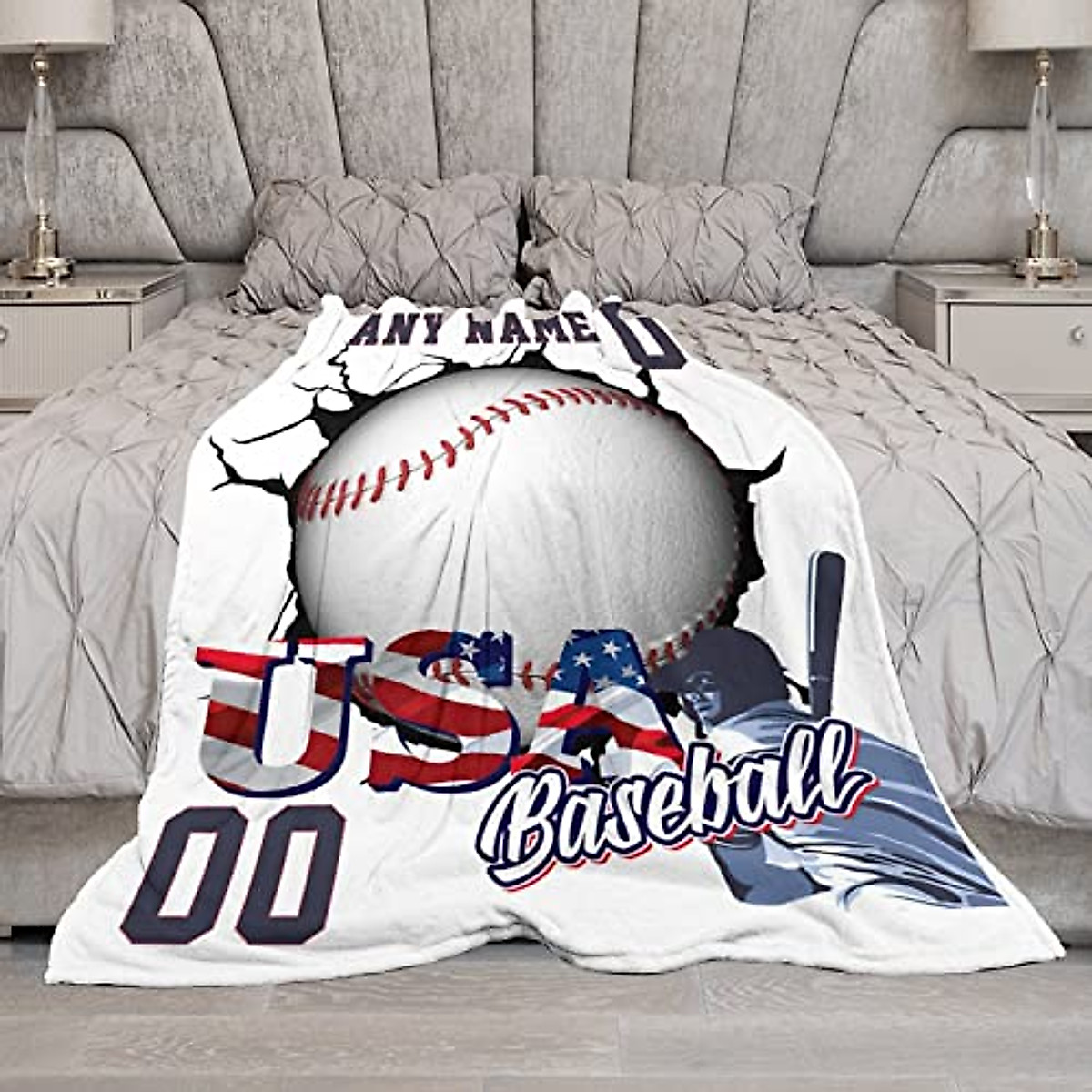 Baseball Blanket Personalized Name Blanket for Kids Adults Custom Baseball Blankets with Name Sports Customized Throw Blanket for Boys Mens Gifts 30"*40"