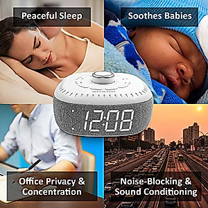 SHARP Sound Machine Alarm Clock with Bluetooth Speaker, 6 High Fidelity Sleep Soundtracks – White Noise Machine for Baby, Adults, Home and Office – White LED