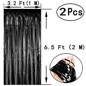 Black White Metallic Tinsel Foil Fringe Curtain - Wedding Graduation Retirement Birthday Baby Bridal Shower Engagement Anniversary Bachelorette Halloween Party Photo Booth Backdrop Decoration, 4pc