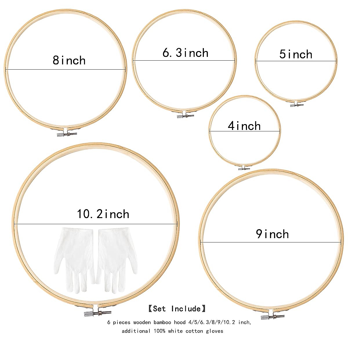 Matchne Embroidery Hoop 2 Pack 6PCS 4Inch to 10Inch Easily Loosen/Tighten Cross Stitch Supplies & Needlework Supplies Bamboo Wooden Hoops for Crafts