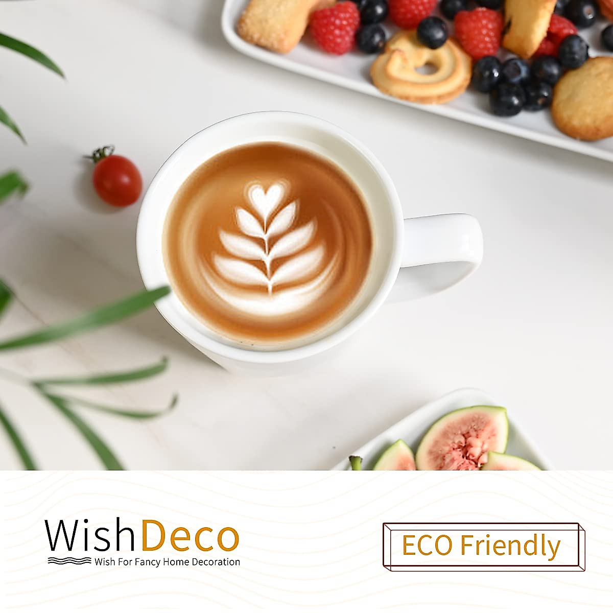 WishDeco Coffee Mugs Set of 6, White Mugs with Handle, 14oz Porcelain Coffee Cups, Ceramic Tea Cups, Large Mugs for Latte, Cappuccino, Milk, Juice, Cocoa, Square Bottom