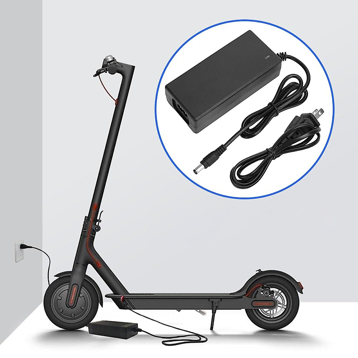 Electric Bike Charger, 42V 2A Electric Bike Lithium Battery Charger Electric Scooter Charger Ebike Charger Replacement Power Adapter for 36V Lithium Battery 5.5mm Port Male Plug Inline Connector