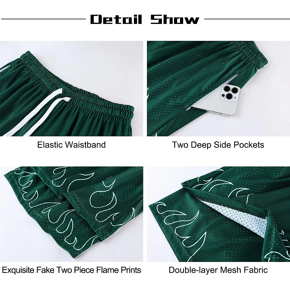 BOOMLEMON Men's Basketball Shorts Gym Workout Athletic Running Shorts Mesh Graphic Print Casual Short Pants(Blue L)