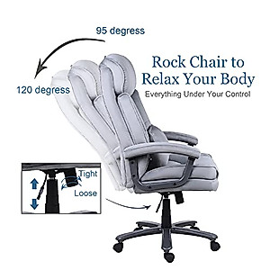 Dreamsir Ergonomic High Back Executive Office Chair 400lbs, Adjustable Height Rocking Swivel Computer Desk Chair for Heavy Tall People, Thick Padding Headrest and Armrest (Gray)