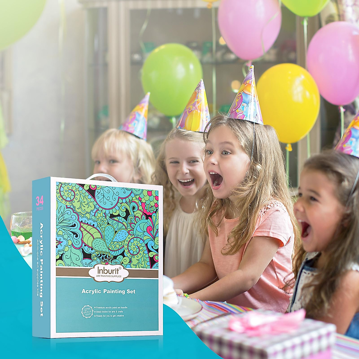 Art Paint Set for Kids, Painting Supplies Kit with 5 Canvas Panels, 8 Brushes, 12 Acrylic Paints, Multi-Function Table Easel, Etc, Premium Acrylic Paint Set for Students, Kids and Beginner.