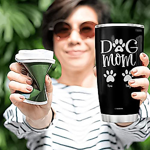 Wassmin Personalized Dog Mom Tumbler Cup With Lid 20oz 30oz Cats Double Wall Vacuum Insulated Tumblers Coffee Travel Mug Birthday Christmas Mothers Day Customized Gifts Women Lover Pet Owner (2 dogs)