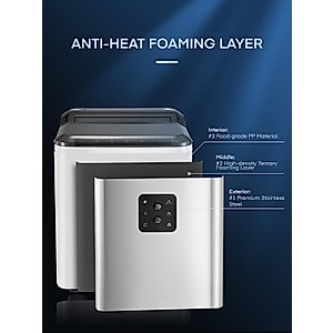 Countertop Ice Maker Machine 𝑺𝒕𝒂𝒊𝒏𝒍𝒆𝒔𝒔 𝑺𝒕𝒆𝒆𝒍, 9 Bullet Ice in 6 Mins, 𝟑𝟎𝒍𝒃𝒔 24h, Self-Clean, 2 Ice Sizes, LCD Display, Portable Ice Maker w/Ice Scoop & Basket, Home/Kitchen/Office