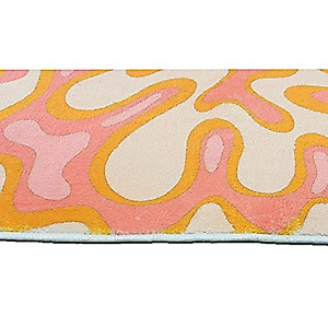 Vintage Abstract Area Rug 3x5 Faux Wool Accent Rug Soft Non-Slip Aesthetic Geometric Bedroom Rug Machine Washable Floor Mat Carpet for Bedroom Living Room