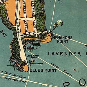 Antiguos Maps - Robinson's Aeroplane Map of Sydney Australia - Measures 24 in x 36 in (610 mm x 915 mm)