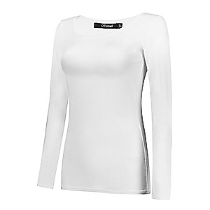 OThread & Co. Women's Long Sleeve T-Shirt Scoop Neck Basic Layer Stretchy Shirts (Medium, White)