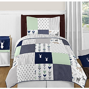 Sweet Jojo Designs Navy Blue, Mint and Grey Woodland Arrow Unisex Boy or Girl Baby Nursery or Kids Room Small Fabric Toy Bin Storage Box Chest for Woodsy Collection