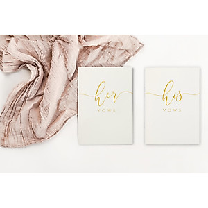 UNITED ESELL Ivory Wedding Vow Books His and Hers – Real Gold Foil Bride and Wedding Notebook with 28 Pages - 5,9" x 3.9" – Vow Renewal - Bridal Shower Gifts - Time Capsule Love Letter (Gold)