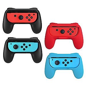 Beastron Comfort Grips Compatible with Nintendo Switch Joy Cons, Sweat-Resistant Handles, 4 Pack, Black, Red & Blue (MATTE FINISH)