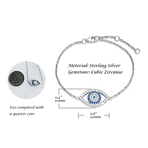 FANCIME Evil Eye Bracelet 925 Sterling Silver Cubic Zirconia Blue Eye Bracelet Yom Kippur Gifts Fine Lucky Jewelry for Women Friends