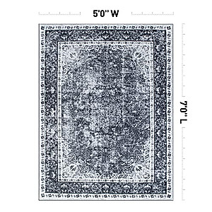 Rugshop Traditional Distressed Medallion Stain Resistant Flat Weave Eco Friendly Premium Recycled Machine Washable Area Rug 5'x7' Black