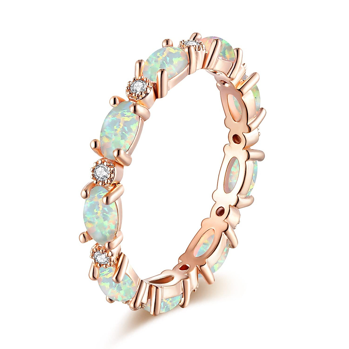 CiNily Gold Rings 14K Gold Plated Created Opal Rings for Women Engagement | Wedding | Eternity Bands Cubic Zirconia Promise Rings for Her Diamond Accents Ring Size 6-10.5