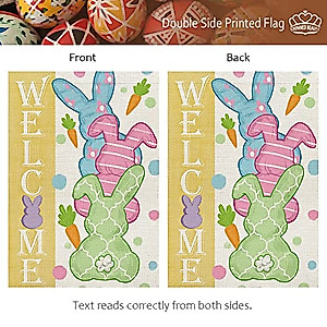CROWNED BEAUTY Easter Bunnies Tail Garden Flag 12x18 Inch Double Sided for Outside Burlap Small Carrots Welcome Yard Holiday Decoration CF716-12