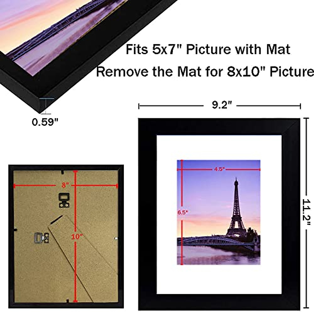 8X10 Picture Frame Set of 4, Picture Frames Collage Wall Decor,5x7 with Mat or 8x10 Without Mat, Picture Frames 8 by 10 for Table Top Display Pictures Wall Gallery Picture Frames Easter Decorations
