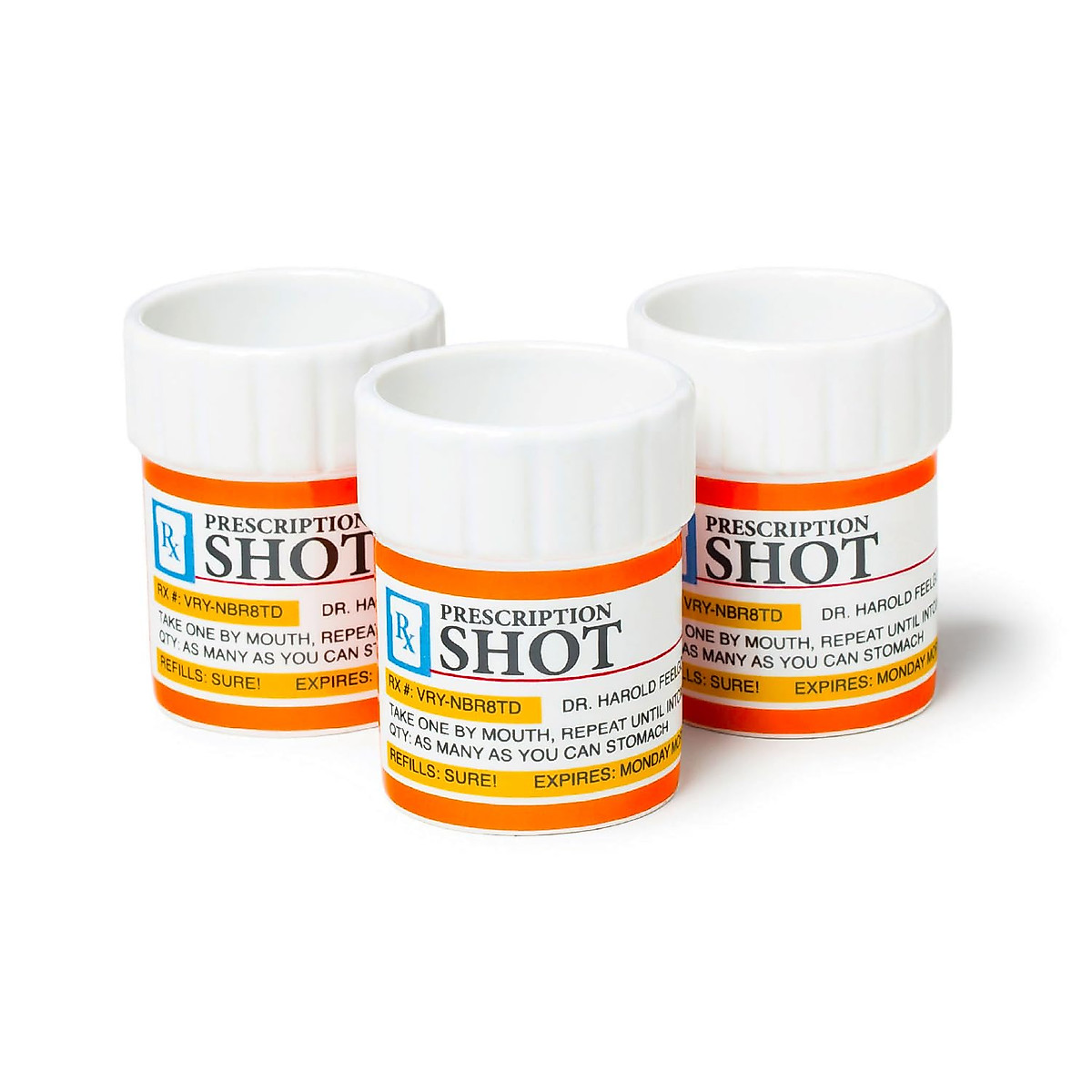 BigMouth Inc Prescription Pill Bottle Shaped Shot Glass Set, Funny Novelty Shot Glasses, 3-Pack, 2 fluid ounces