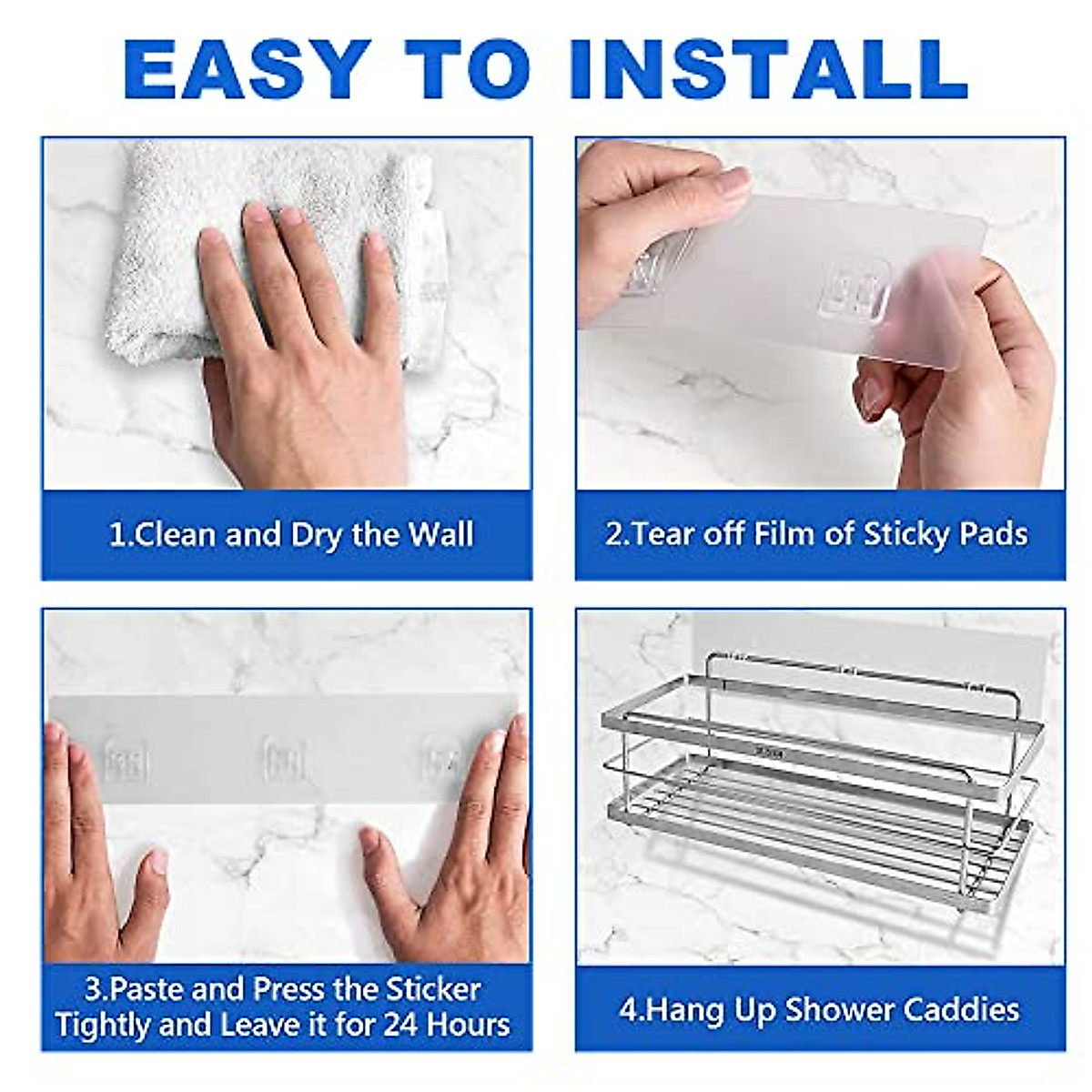 XLQADV Replacement 6 Pcs Adhesive Hooks Sticker for Shower Caddy Basket Shelf SUS304 Stainless Steel (Transparent, S)