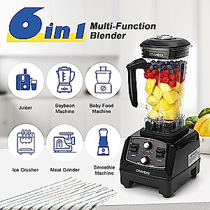 CRANDDI Professional Blenders with Timer for Kitchen, 1500W, 70oz Commercial Blenders for Shakes and Smoothies, Easy to Clean, YL-011 Black