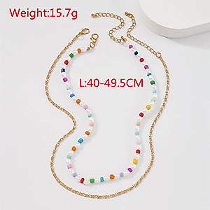 Chargances 2pcs Pearl Choker Necklace for Women Colorful Beaded Choker Dainty Layered Choker Jewelry for Women Girls Gift