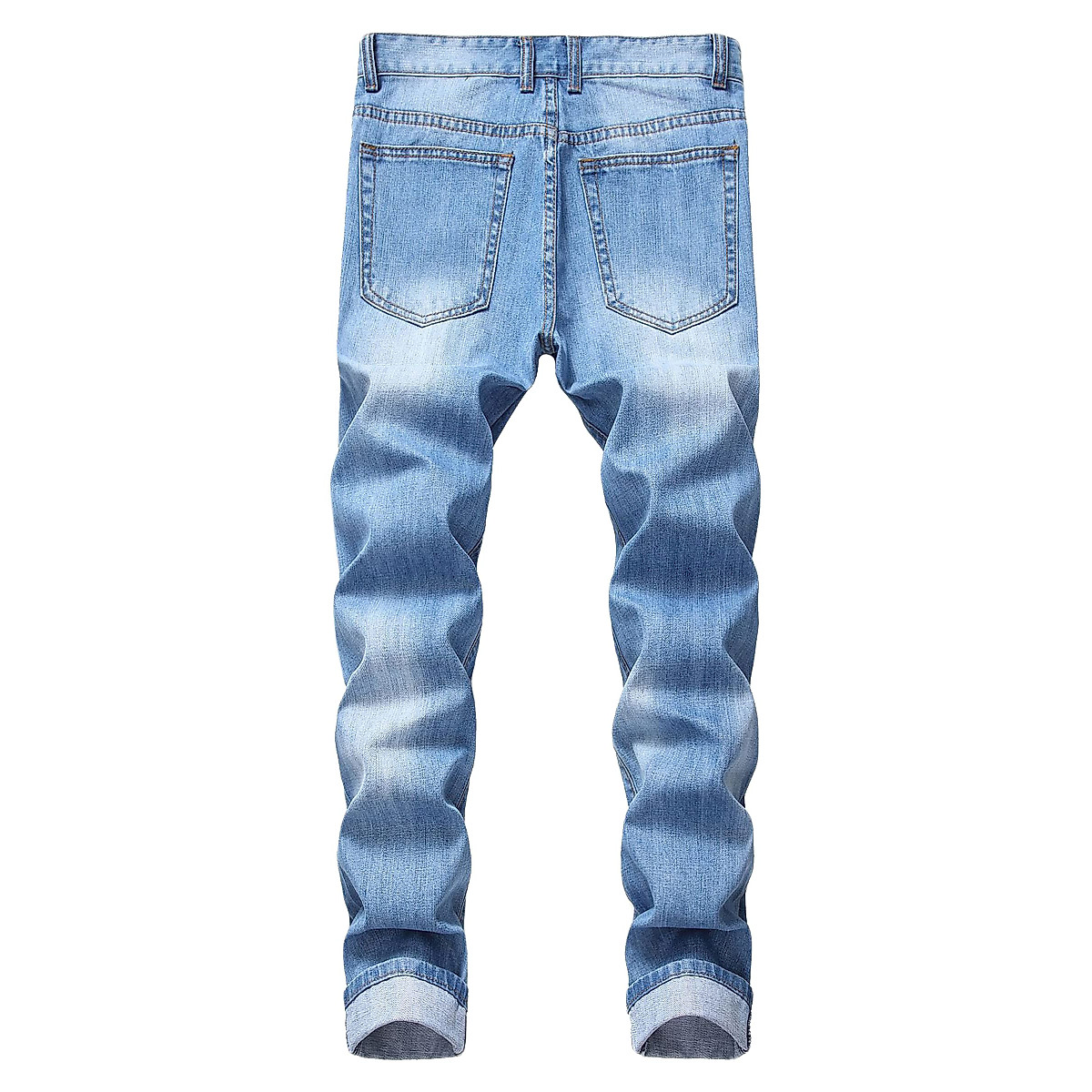 Enrica Men's Skinny Ripped Distressed Destroyed Straight Fit Denim Jeans (Light Blue 305, 34)