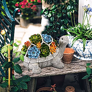 LESES Garden Statues, Turtle Garden Decor Clearance Solar Statue with 7 LED Lights Outdoor Ornament for Outside, Turtle Garden Figurines Cute Decorations for Patio Yard Lawn Gifts