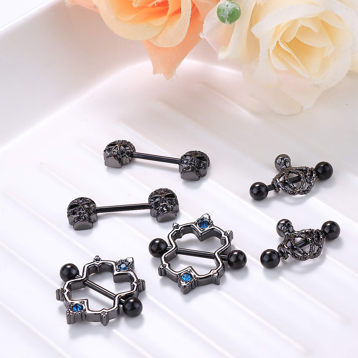 ORAZIO 7 Pairs 14G Nipplerings for Women Stainless Steel Heart Shape CZ Tongue Nipple Rings Barbell Piercing Body Jewelry