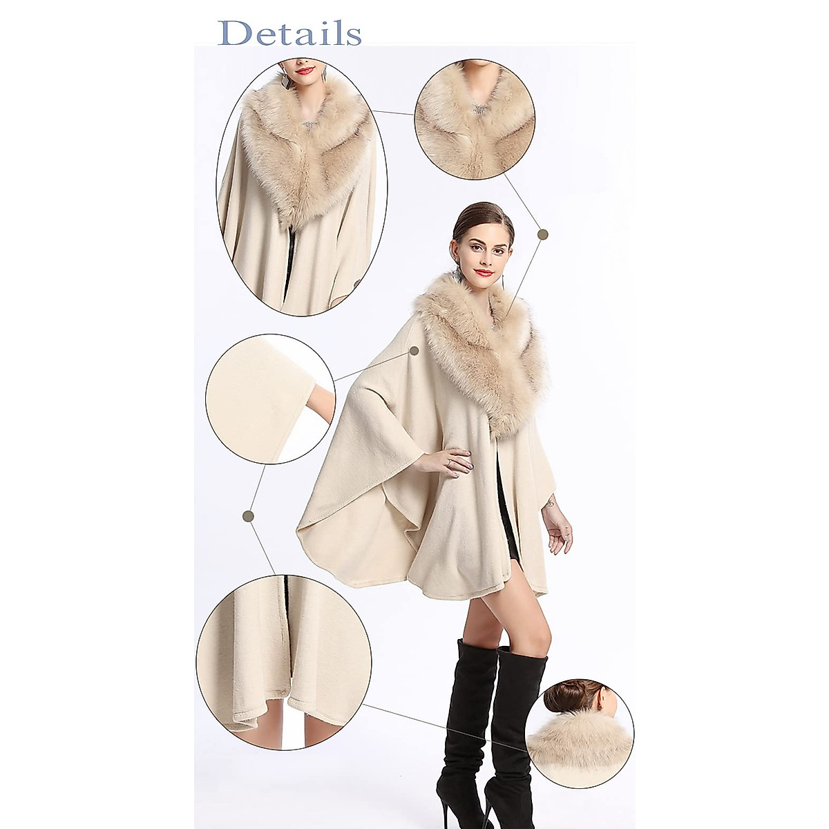 New Deve Newdeve Bridal Capes Shawls Winter Fall Warm Faux Fur Open Wraps Knitted Plus Sizes Sweater Evening Party Cloaks, Khaki, Standard