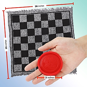 OleOletOy Super Tic Tac Toe and Giant Checkers Set Board Game with 24 Checker Pieces Reversible Rug, Classic Indoor and Outdoor Activity for Kids and Adults, Best for Camping, Backyard, or Lawn Game