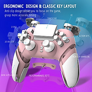 TERIOS Wireless Controller for PS4/Pro/Slim, Control for PS4 Built-in Speakers-6 Axis Motion Sensor-Programming-Auto Turbo Function (Pink White)