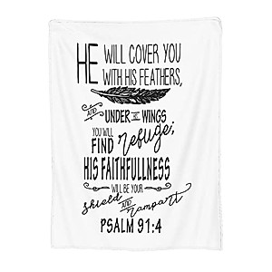 Bible Psalm 91 4 Christian Full Fleece Throw Cloak Wearable Blanket Flannel Fluffy Comforter Quilt Nursery Bedroom Bedding King Size Plush Soft Cozy Air Conditioner Blanket