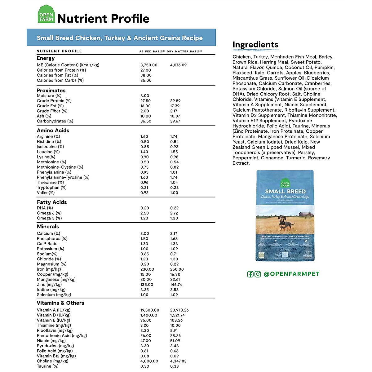 Open Farm Grain-Free Dry Dog Food for Small Breeds, High Protein with Ethically Sourced Ingredients, No Artificial Flavors or Preservatives, Chicken & Turkey Recipe, 4lb Bag (64oz Bag)