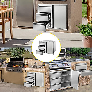 SGOLAN Outdoor Kitchen Door Drawer Combo Cabinet 28" W x 22" H x 19.5" D Stainless Steel Built-in Triple Drawers&Right Access Door Combo Cabinet for Outdoor Kitchen Island, Patio Grill Station