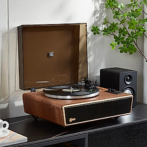 Arkrocket Huygens High Fidelity Bluetooth Record Player with Built-in Speakers Belt Drive Vinyl Turntable with Moving Magnet Cartridge, Bluetooth Input Output and Aux-in (Huygens Walnut)