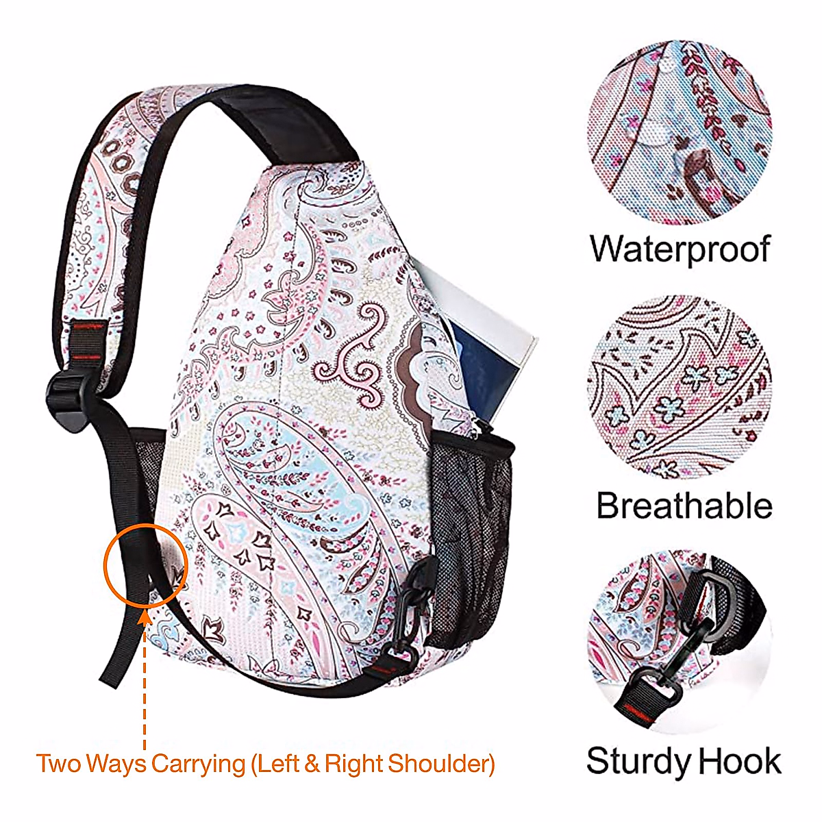 MOSISO 13 inch Sling Backpack, Multipurpose Hiking Daypack Outdoor Rope Crossbody Chest One Shoulder Bag, National Style