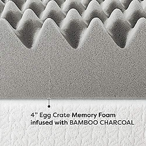 Mellow 4 Inch Egg Crate Memory Foam Mattress Topper with Infusion, Twin