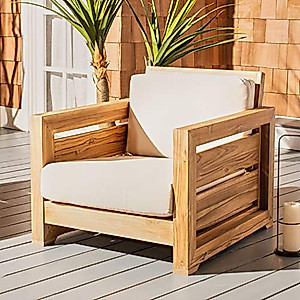 SAFAVIEH Couture Patio Guadeloupe Natural Brazilian Teak and White Outdoor Club Chair