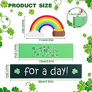 3 Pieces St Patricks Day Table Wood Signs, Rainbow Shamrock Table Top Decor Irish Lucky Wood Block St Patricks Day Wooden Sign Centerpiece for Home Fireplace Office Shelf
