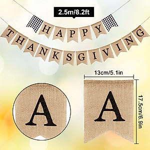 Whaline Happy Thanksgiving Banner Rustic Thanksgiving Bunting Banner White Black Buffalo Plaid Thanksgiving Hanging Decoration Supplies for Farmhouse Home Party Mantle Fireplace Wall Window