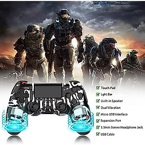 2 Pack Wireless Controller Compatible with PS4 Controllers, Control/Remotes Works with Playstation 4 Controller, Joystick/Gamepad/Mando with Motors/Speaker/Charging Cable, Black and Skull Black