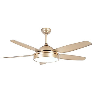 Morpholife 52" Gold Ceiling Fan with Lights Remote Control, Modern Champagne LED Chandelier Ceiling Fan Light Kit, Indoor Farmhouse Rustic Ceiling Fan with 5 Abs Blades for Living Room, Bedroom